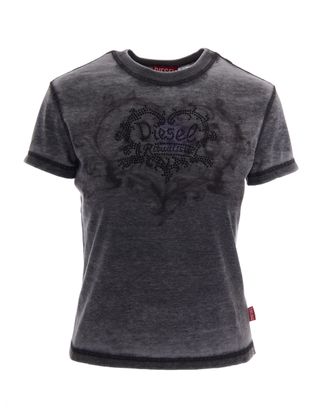 Diesel Rhinestone-Embellished Burnout T-Shirt - Gray