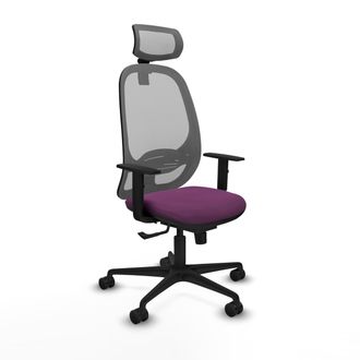 Piqueras y Crespo Gepolsterter B&uuml;rostuhl mit 1D-Armen, h&ouml;henverstellbare Lendenwirbelst&uuml;tze und Kopfteil, h&ouml;henverstellbar und neigbar, Grau/Violett