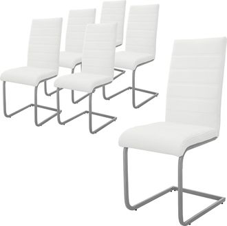 ML Design ML-Design Esszimmerst&uuml;hle 6er Set, Wei&szlig;, Schwingstuhl, Freischwinger Stuhl mit hoher R&uuml;ckenlehne, Ergonomische K&uuml;chenst&uuml;hle aus Kunstleder & Metall, M