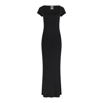 Guess Blossom Rib Lang Kleid Rundhalsausschnitt - - Dresses - Damen - Schwarzk - L