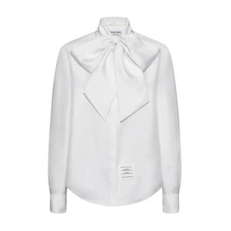 Thom Browne Femme, Blouses et Chemises, Blanc, Taille: 36 FR Solid Silk Twill Detachable Collar Shirt
