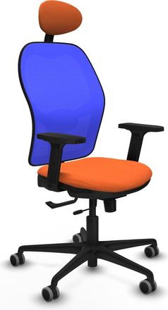 Piqueras y Crespo Schreibtischstuhl mit Gummir&auml;dern mit 2D-Armen, h&ouml;henverstellbarer Lendenwirbelst&uuml;tze und festem Kopfteil, ausgestattet mit Syncro/Traslack. Blau/Oran