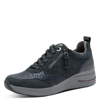 Tamaris Comfort Damen Sneaker flach mit Schn&uuml;rsenkeln mit Rei&szlig;verschluss, Blau (Navy Suede), 42 EU