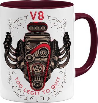OM3 V8-Big-Block-Power - Tasse | Keramik Becher | 11oz 325ml | Beidseitig Bedruckt | Bordeaux