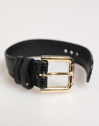 Dolce & Gabbana Mens Black Embossed Leather Gold Buckle Belt Strap Bracelet
