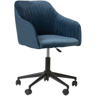 Beliani Beliani - Arbeitshocker mit Rollen Blau aus Samtstoff Moderner B&uuml;rostuhl