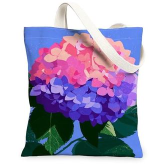 Generic Sacs fourre-tout en toile florale, motif hortensia, sacs d&eacute;picerie r&eacute;utilisables, l&eacute;gers et lavables avec bandouli&egrave;re en toile pour les voyages &agrave; lext