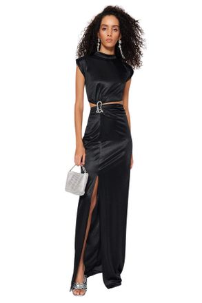 Trendyol Trendyol Damen Abendkleid mit Etui, enganliegend, gestrickt, Schwarz, s