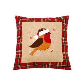 Shatchi Sackleinen-Kissenbez&uuml;ge f&uuml;r Zuhause, Schlafzimmer, B&uuml;ro, Jute, Baumwolle, Leinen, Bedruckt, Rentier, Schneemann, Rotkehlchen, Weihnachtspudding, 40 x 