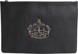 Dolce & Gabbana Femme, Sacs, Noir, Taille: ONE Size Crown Embellished Clutch Pouch