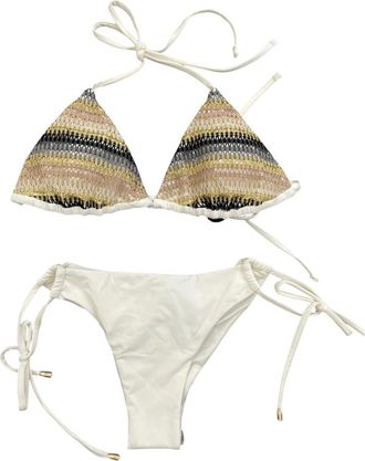 Miss Bikini Femme, Maillots de bain, Beige, Taille: 44 FR Ensemble Bikini Triangle avec Détails Lacets