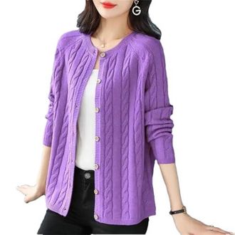 Generic Cardigan à col rond à manches longues et col rond pour femme, violet, M