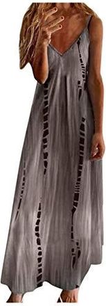Generic Robe boh&egrave;me 2026 pour femme, robe tropicale, sans manches, maxi imprim&eacute; plage, dos nu, sexy, gris, XL