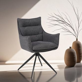 Homestyle4u Polsterstuhl mit Armlehne Drehbarer Stuhl gepolstert Esszimmerstuhl Anthrazit Armlehnenstuhl Drehstuhl Wohnzimmer, Home Office, Komfort Esszimmer- & K