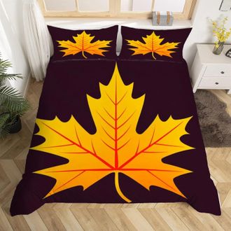 Generic Bettw&auml;sche 140x200 Herbstliche Ahornbl&auml;tter Bettw&auml;sche-Sets Gelb Schwarz Bettbezug mit Rei&szlig;verschluss 3D Weich Mikrofaser B&uuml;gelfrei Deckenbezug 140 x 