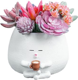 Generic Sukkulentent&ouml;pfe mit Kaffee-Motiv - bezaubernde Sukkulenten-Pflanzgef&auml;&szlig;e, einzigartige Blument&ouml;pfe aus Kunstharz | Kaffeezylindrische kleine Blument&ouml;p