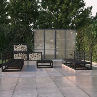 vidaXL Vidaxl - Salon de jardin 7 pcs noir bois de pin massif