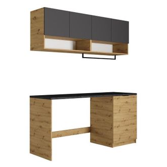 Vente-Unique Vente-unique - Meubles de buanderie pour machine &agrave; laver avec plan de travail - L182 cm - Anthracite et naturel clair - nataji