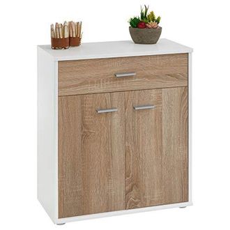 IDIMEX Buffet Salle &agrave; Manger Monaco L 60 cm Coloris Blanc et ch&ecirc;ne Sonoma avec 1 tirroir et 2 Portes bahut Bas Meuble de Rangement Style Moderne Commode vais