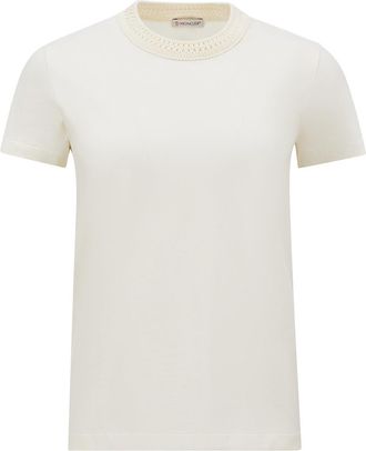 Moncler Moncler T-shirt En Coton Avec D&eacute;tails En Crochet, Femme, Blanc, Taille: L