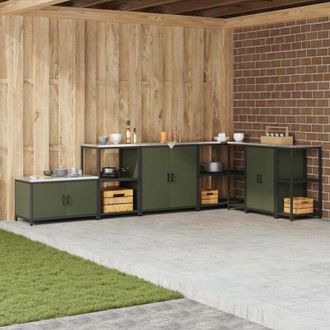 vidaXL Vidaxl - Meuble de rangement de cuisine avec &eacute;tag&egrave;re Vert olive Acier