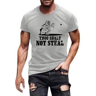 Generico T-shirt d&eacute;t&eacute; confortable &agrave; manches courtes en coton respirant avec imprim&eacute; sur le th&egrave;me du baseball, gris, XXXL