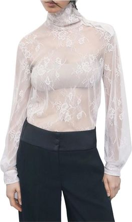 Patrizia Pepe Top en dentelle &agrave; col haut - Femme - Blouses et Chemises - Blanc - Taille: 40 FR