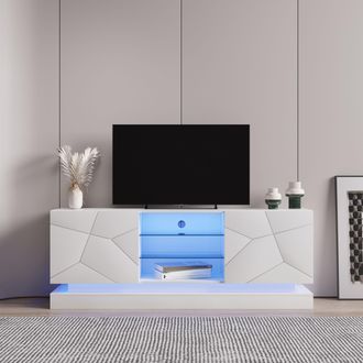 Generic TV Schrank Weiss Mit Leisen Scharnieren Und Verstellbaren Einlegeb&ouml;den Gro&szlig;er Stauraum F&uuml;r Technik Und Zubeh&ouml;r Modernes Lowboard Stehend Mit Kabelmana