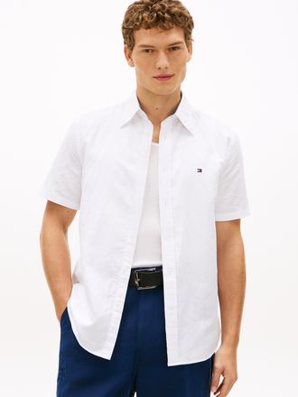 Tommy Hilfiger Kurzarmhemd TOMMY HILFIGER LINEN BLEND SOLID, Herren, Gr. L, N-Gr, wei&szlig;, Web, Obermaterial: 52% Baumwolle, 48% Leinen, regular fit normal, Hemden