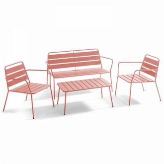 Oviala Salon de jardin 4 places et 1 table basse en acier argile - Palavas