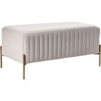 Beliani Banc en Velours avec Pieds M&eacute;talliques Dor&eacute;s Glamour Rectangulaire Blanc Cass&eacute; Utah