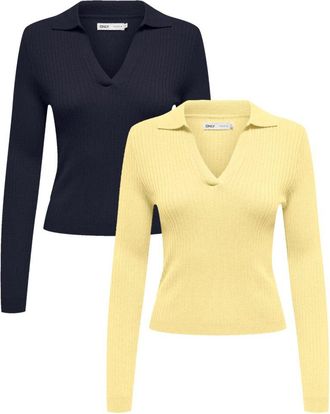Only Polokragenpullover (Spar-Set, 2er-Pack) Damen Strickpullover mit klassischem Polokragen