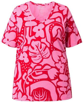 Ulla Popken T-Shirt T-Shirt grafischer Druck A-Linie V-Ausschnitt