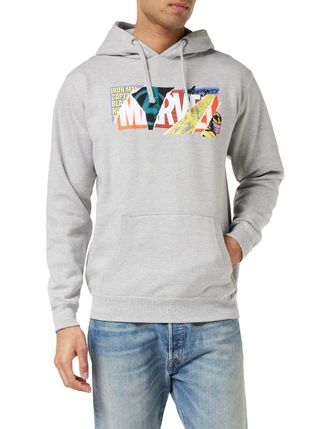 MARVEL Herren Scrapbook Logo Hoodie Kapuzenpullover, Grey Heather, L EU