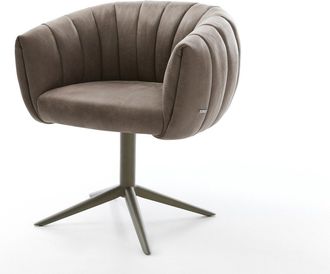 DELIFE Drehstuhl Jada-Flex Mikrofaser Taupe Vintage Fu&szlig;kreuz Effektfinish Titan 360&deg; drehbar Wippfunktion Taschenfederkern, Esszimmerst&uuml;hle