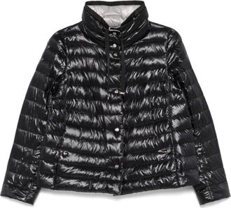 Herno Femme, Vestes, Noir, Taille: 40 FR Doudoune Noire Brillante avec Logo