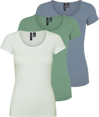 Vero Moda Damen VMMAXI My Soft SS U-Neck GA 3Pack, Granite Green, Lightest Sky, Citadel, XXL