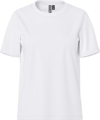 Pieces Ria Short Folded Sleeve Essential T-Shirt Pcria Ss Fold Up Solid Tee Noos Bc, Bright White,XS