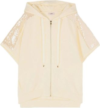 Oltre Femme, Sweatshirts et sweats &agrave; capuche, Beige, Taille: 42/44 FR SweaT-shirt &agrave; manches courtes avec sequins