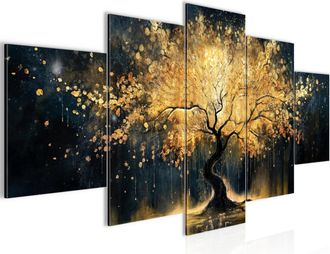 Runa Art Bilder Abstrakt 200L x 100B cm 5 Teilig XXL Wanddekoration Design Baum leuchtend Goldfarben 056951a