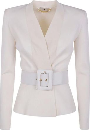 Elisabetta Franchi Femme, Vestes, Beige, Taille: 44 FR Veste en Maille avec Ceinture