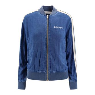 Palm Angels Femme, Vestes, Bleu, Taille: 38 FR SweaT-shirt en coton avec logo brod&eacute; et fermeture &eacute;clair