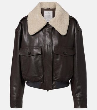 Brunello Cucinelli Bomberjacke aus Leder mit Shearling