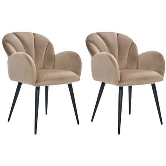 Vente-Unique Pascal Morabito - Lot de 2 chaises avec accoudoirs en velours et m&eacute;tal noir - Beige - lansena de