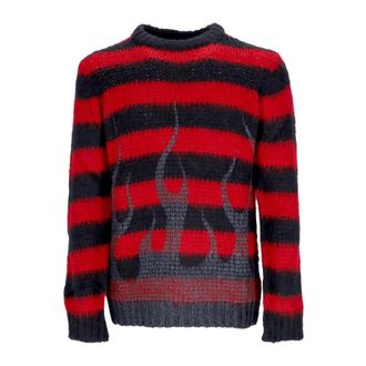Vision Of Super Schwarzer Flammen Oversize Crew Neck Sweater - - Knitwear - Herren - Rot - S