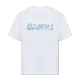 Ganni T-Shirt mit gesticktem Logo - - Tops - Damen - Wei&szlig; - L