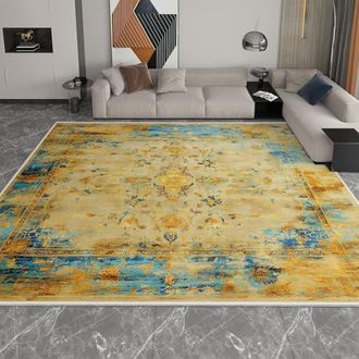 Generic Kaki Lavable Tapis de Salon Ancien &agrave; imprim&eacute; Magnifique D&eacute;labr&eacute;e, perd Pas Ses Poils pour la Maison Le Bureau la Chambre &agrave; Coucher Le Salon la Cuisine