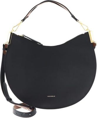 Coccinelle Cuir sac à épaule bandoulière Sunup Handbag Double Grainy Leather Noir/Cognac