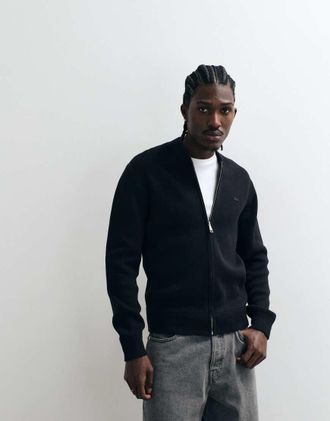 Lacoste Strick-Cardigan im Bomberjacken-Stil in Schwarz