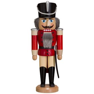 Seiffener Volkskunst | Nussknacker aus dem Erzgebirge | Husar mit S&auml;bel 37 cm | Nussknacker Deko Figur | Original Erzgebirgische Volkskunst | 11212/1 | rot lasiert